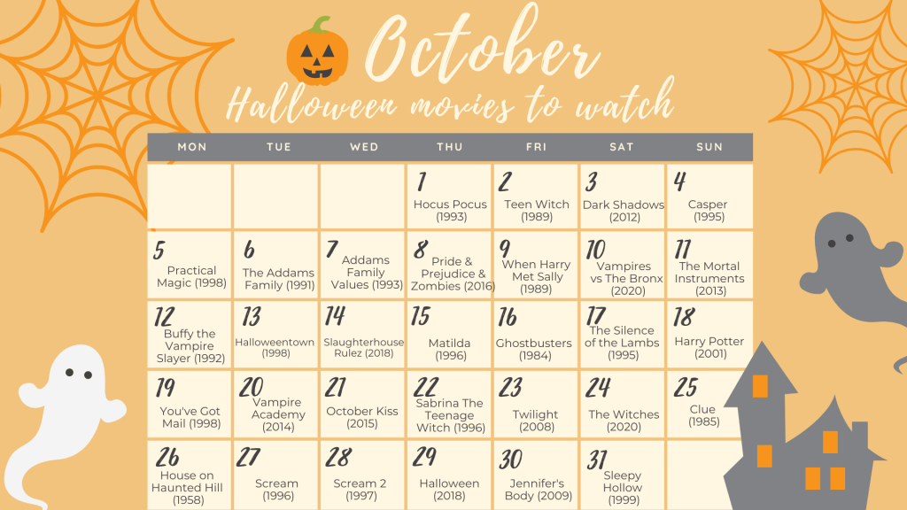 My Halloween movie calendar for October – Willow in Winter